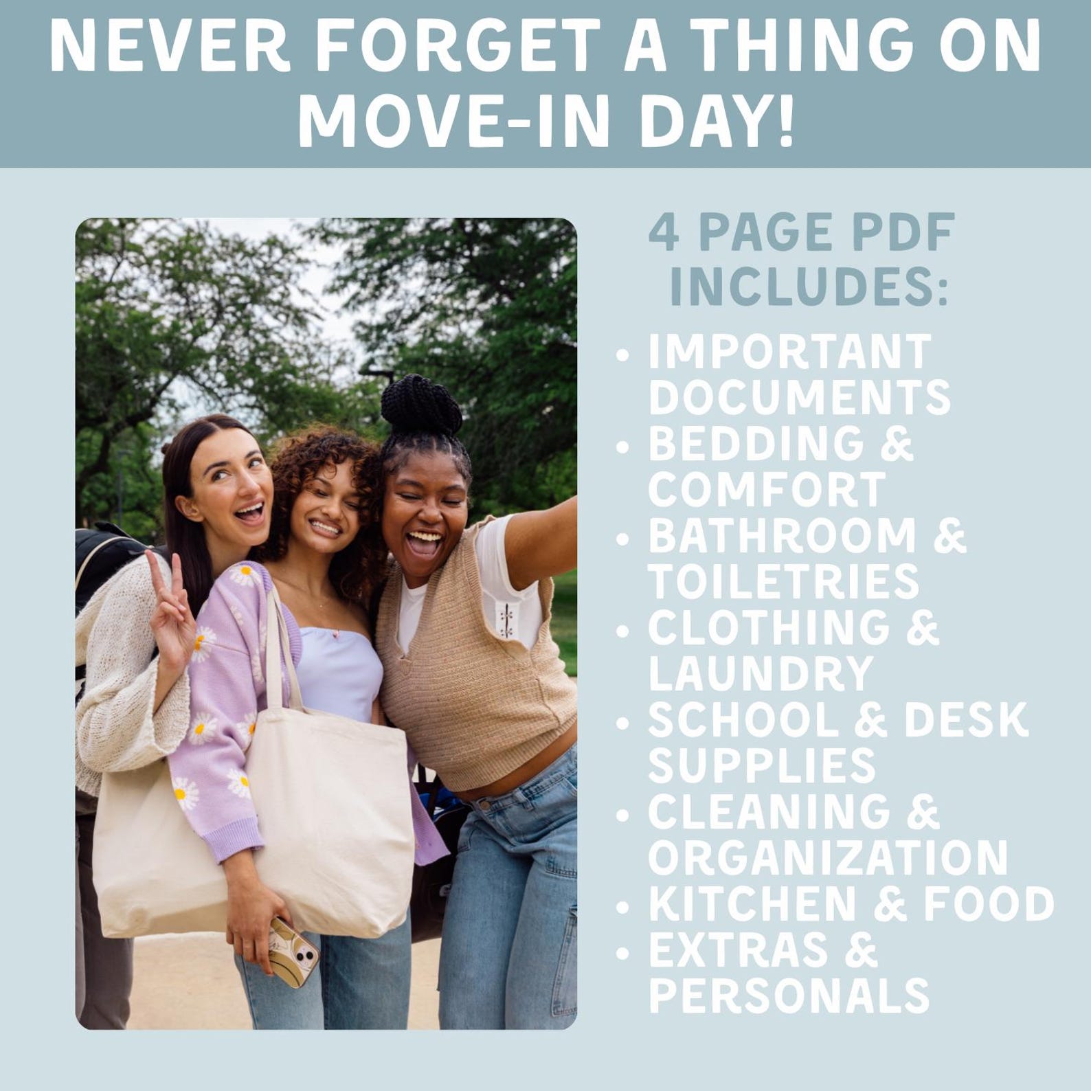 College Dorm Move-in Checklist Printable: Packing Essentials (PDF ...