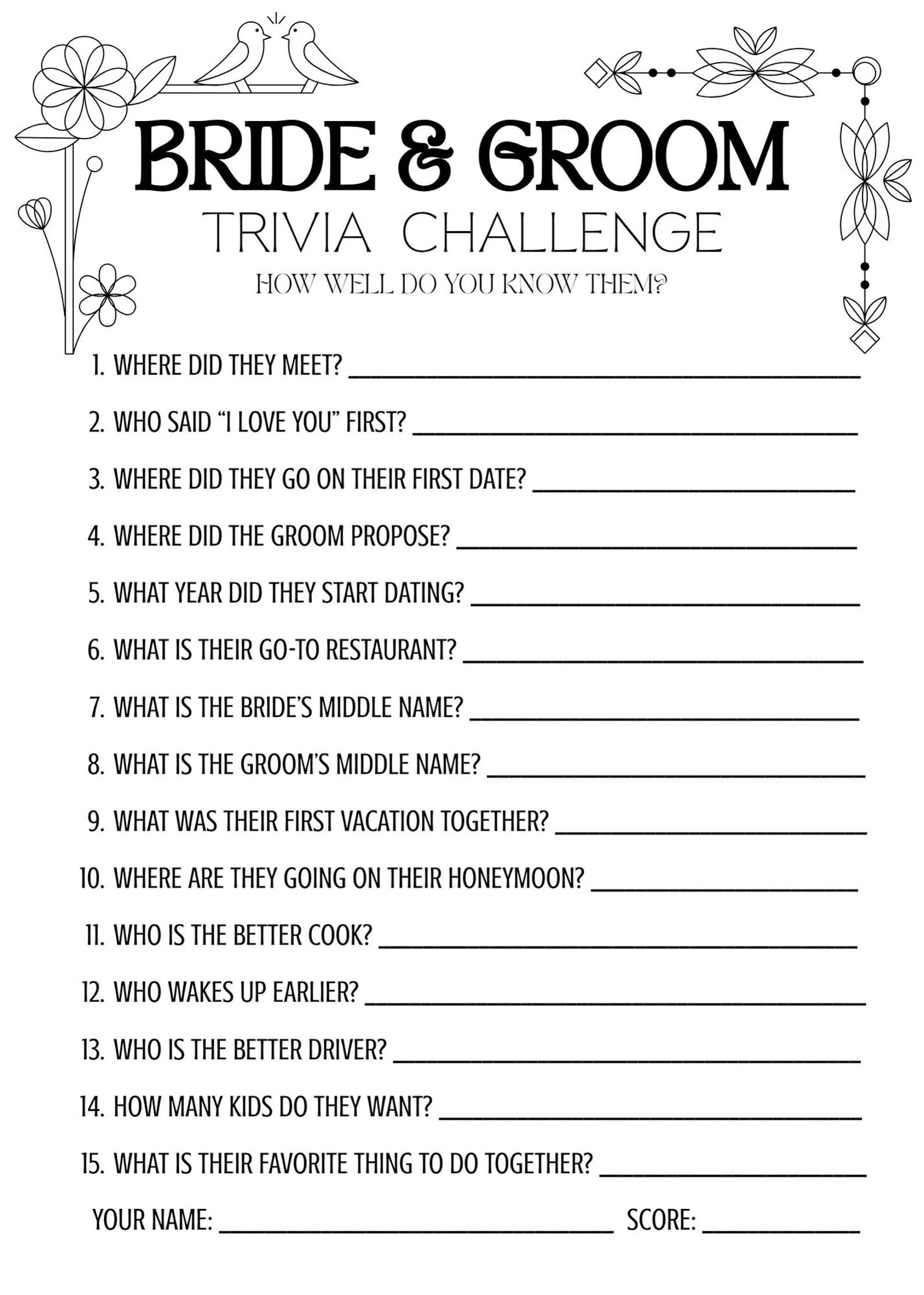Wedding Trivia Game: Printable Bridal Shower Quiz (canva Template) - Etsy