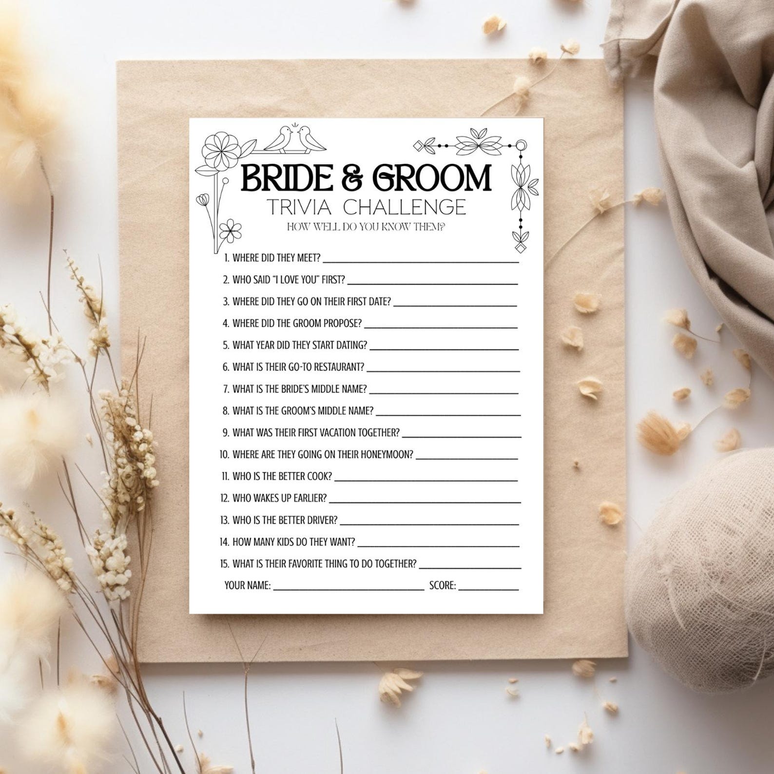 Wedding Trivia Game: Printable Bridal Shower Quiz (canva Template) - Etsy
