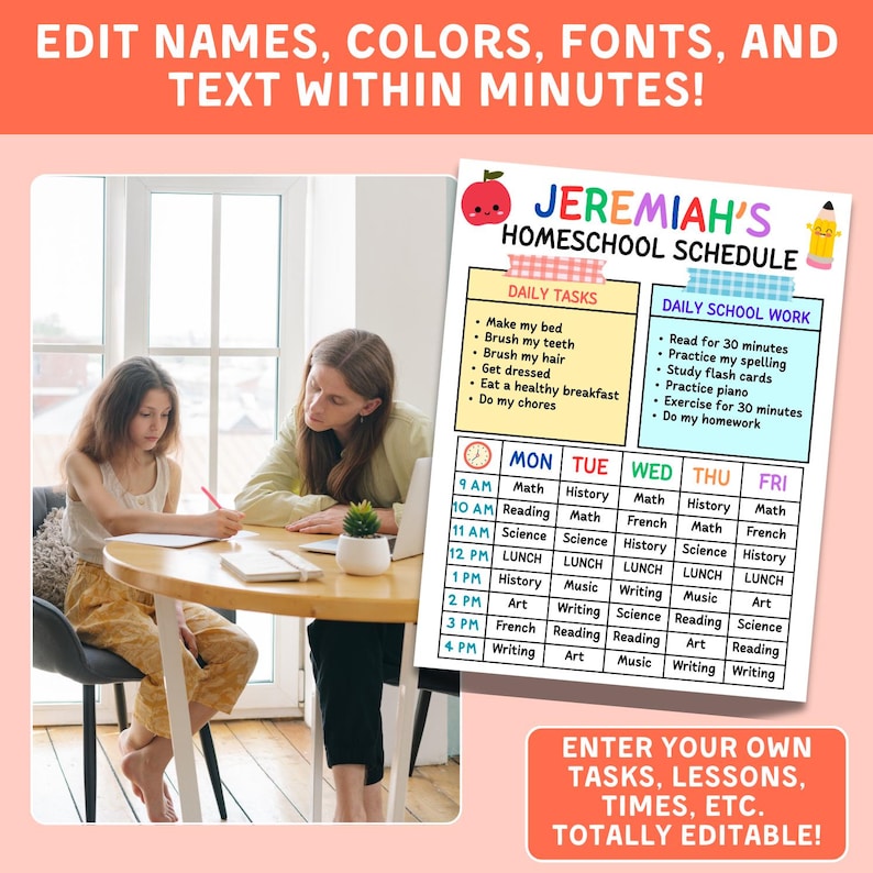 Editable Homeschool Schedule Template: Printable Daily Planner (canva ...