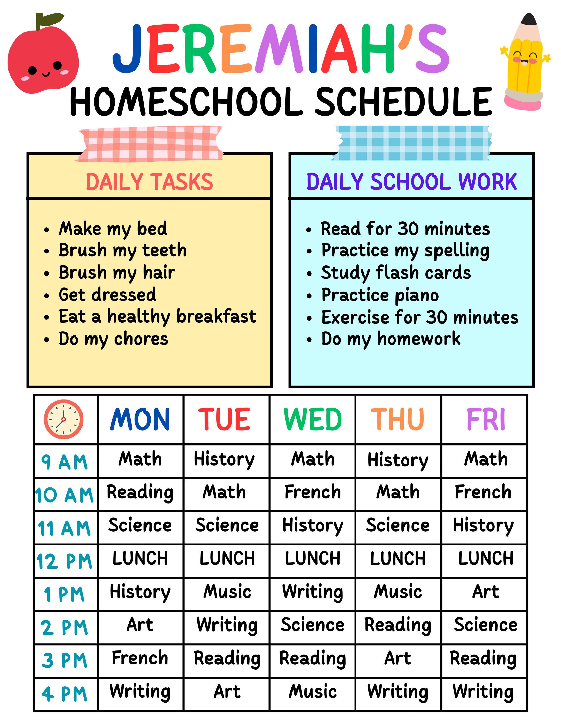 Editable Homeschool Schedule Template: Printable Daily Planner (canva ...