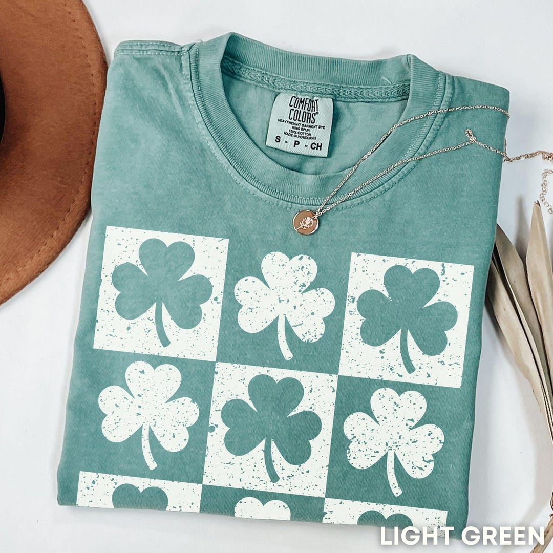 Checkered Shamrock Comfort Colors Shirt, Trendy Checkerboard St Patrick ...