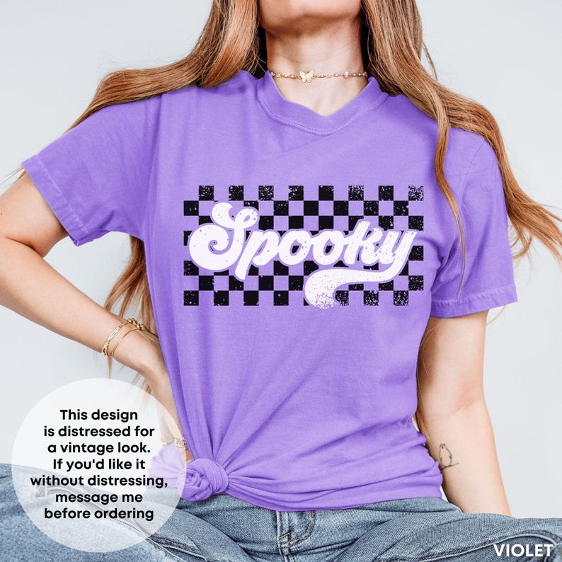 Checkered Spooky Comfort Colors Halloween Shirt, Groovy Grunge Fall Tshirt, Trendy Retro ...