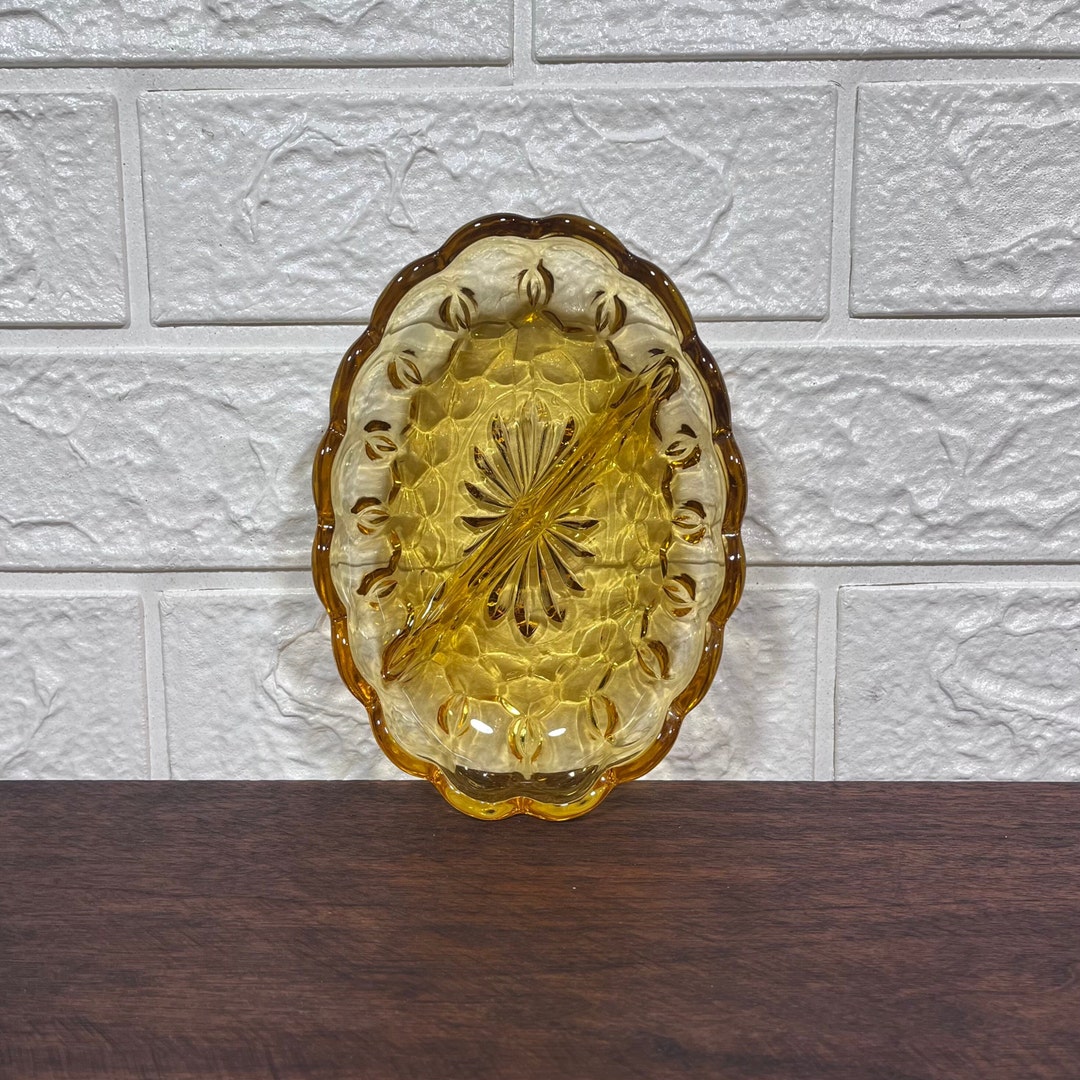 Glass Tray Vintage Glass Tray Amber Glass Tray Amber Glass Divided Dish ...