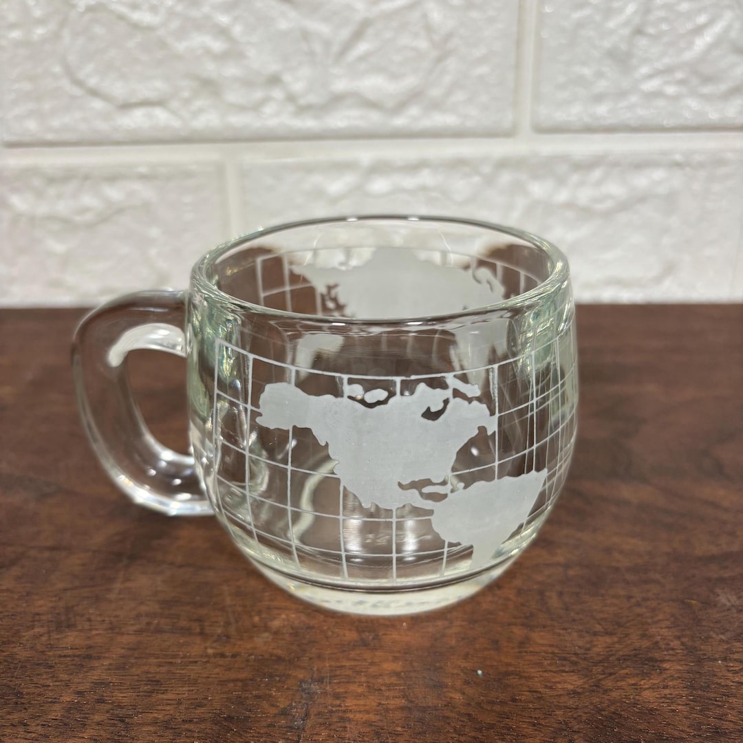 Mug Nestle Globe Mug Vintage Glass Globe Mug World Mug Etched Glass Mug ...