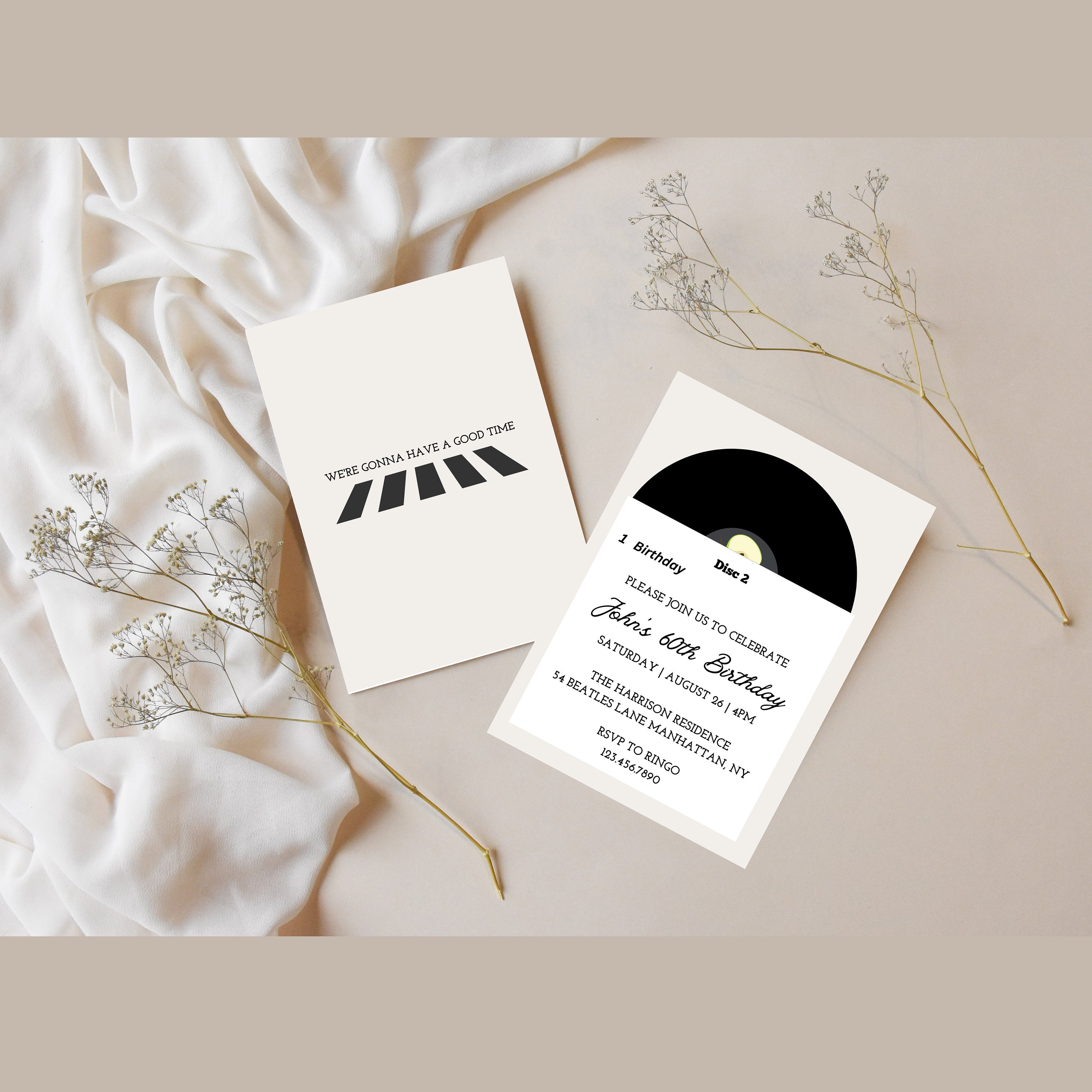 The Beatles Birthday Invitation: 1960s Vinyl Record Theme (digital ...