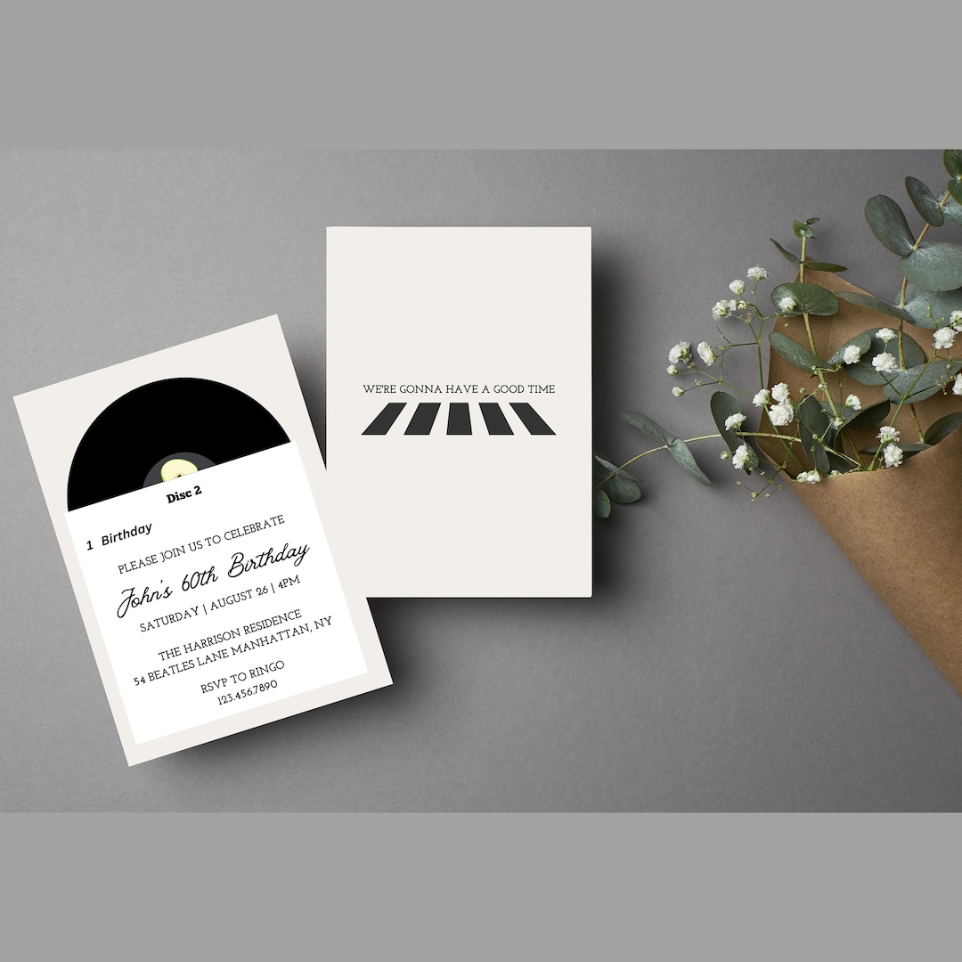 The Beatles Birthday Invitation: 1960s Vinyl Record Theme (digital ...