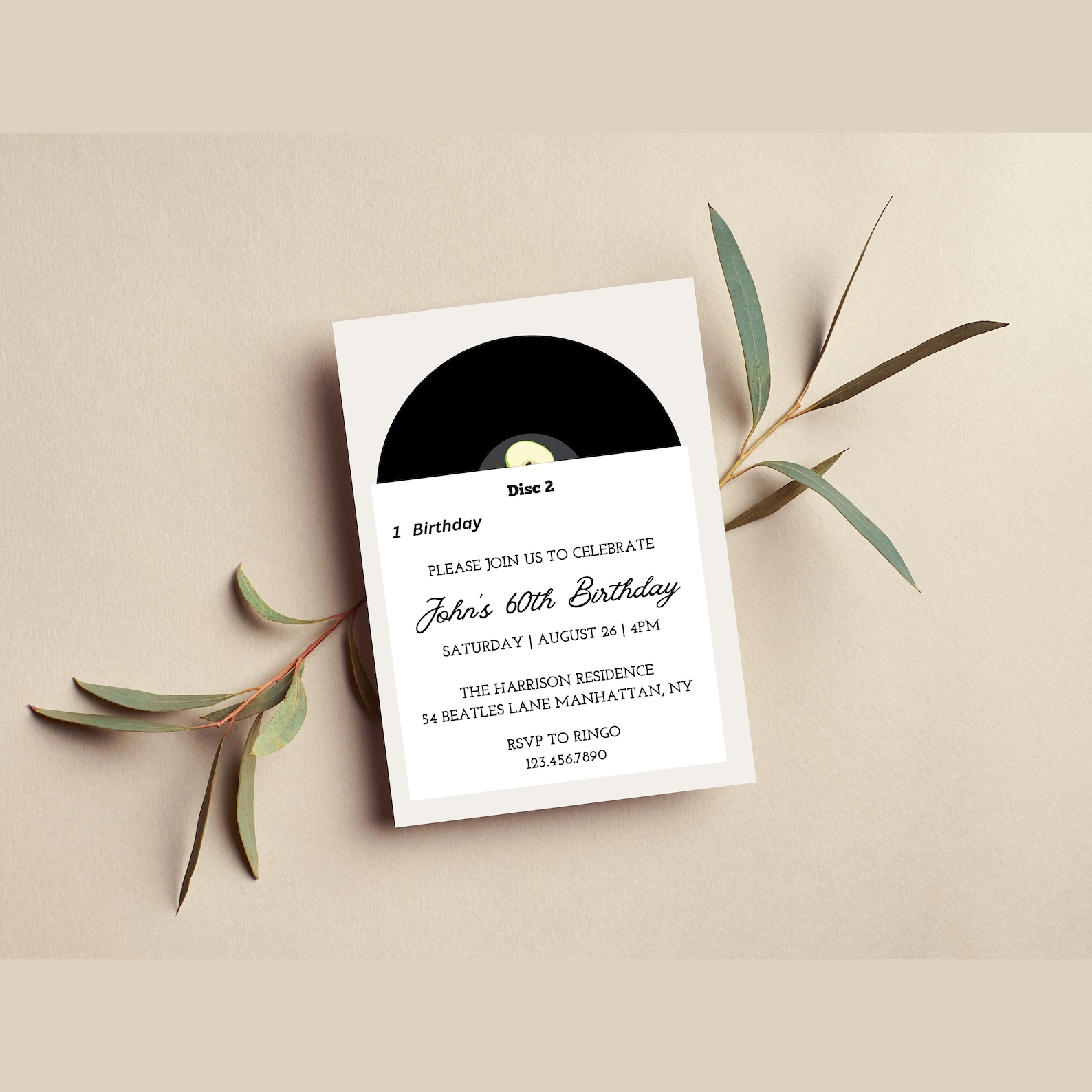 The Beatles Birthday Invitation: 1960s Vinyl Record Theme (digital ...
