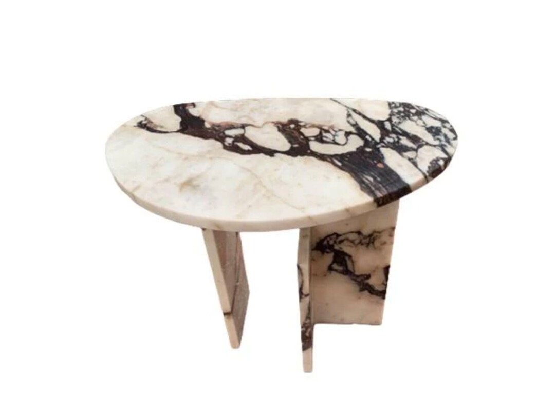 Hypatia Calacatta Viola Marble Oval Side Table - Etsy
