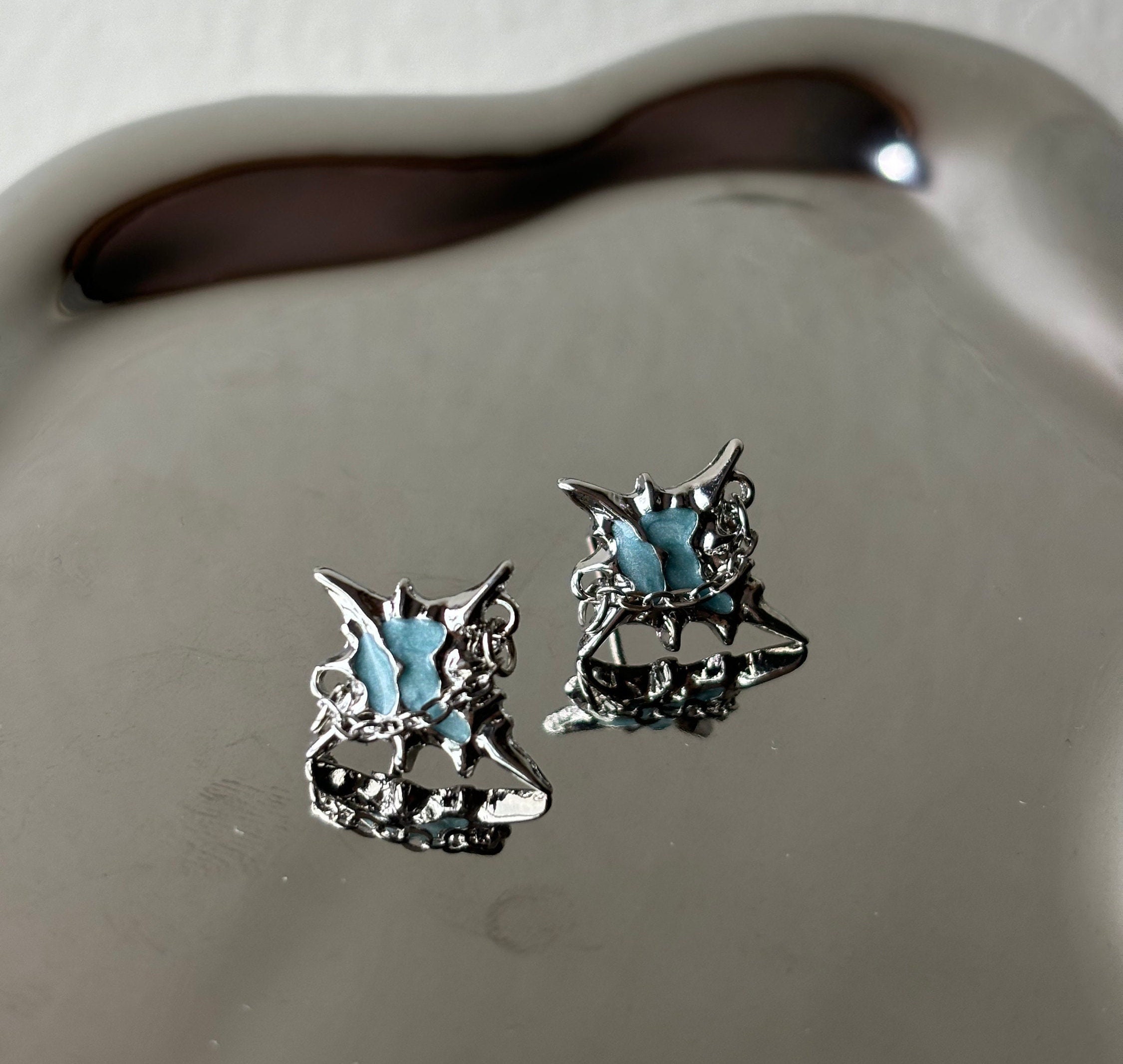 Y2K Stud Earrings, Futuristic Star Earrings, 925silver Earrings, Grunge ...