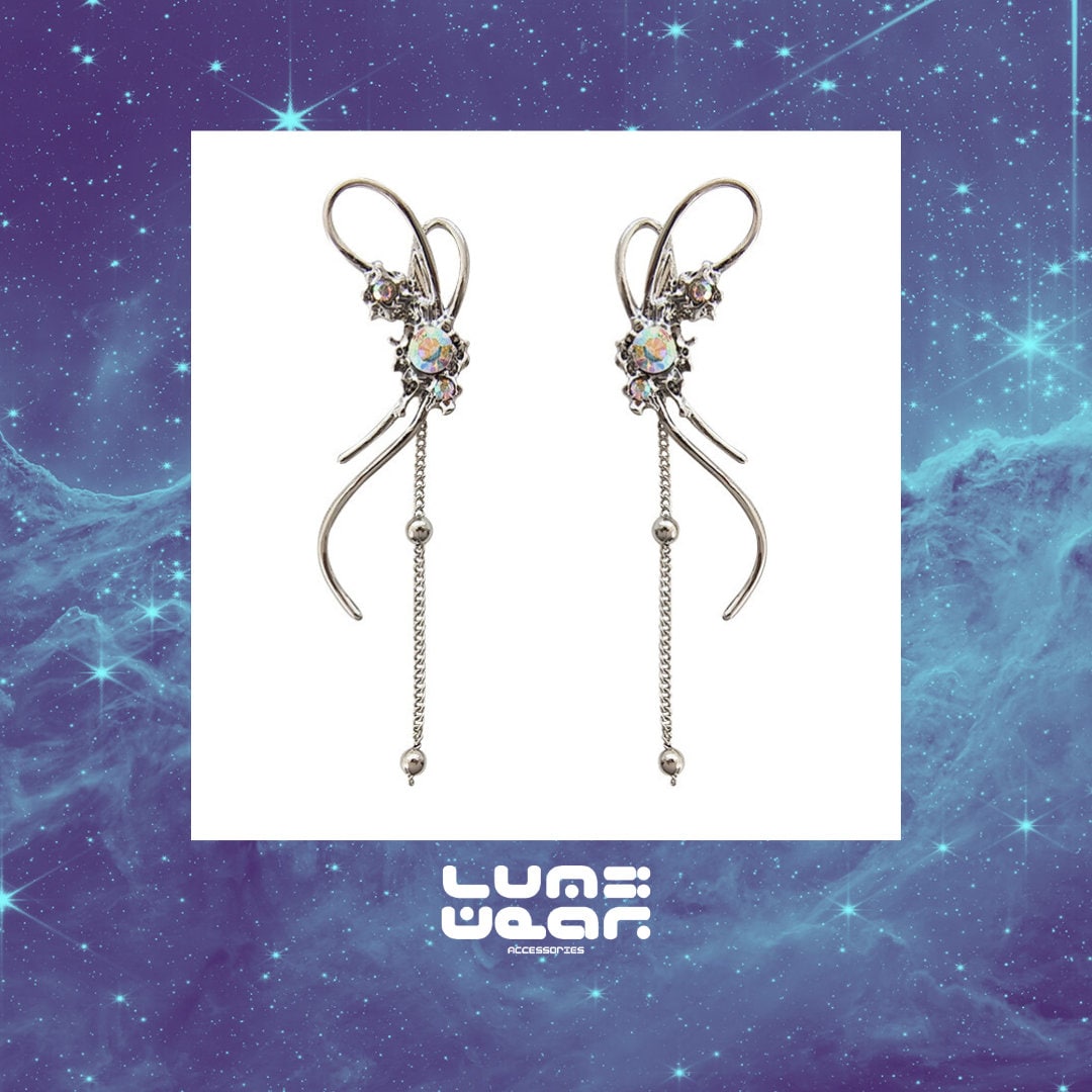 Y2K Futuristic Earrings Liquid Metal Crystal Earrings Dangling Chain ...