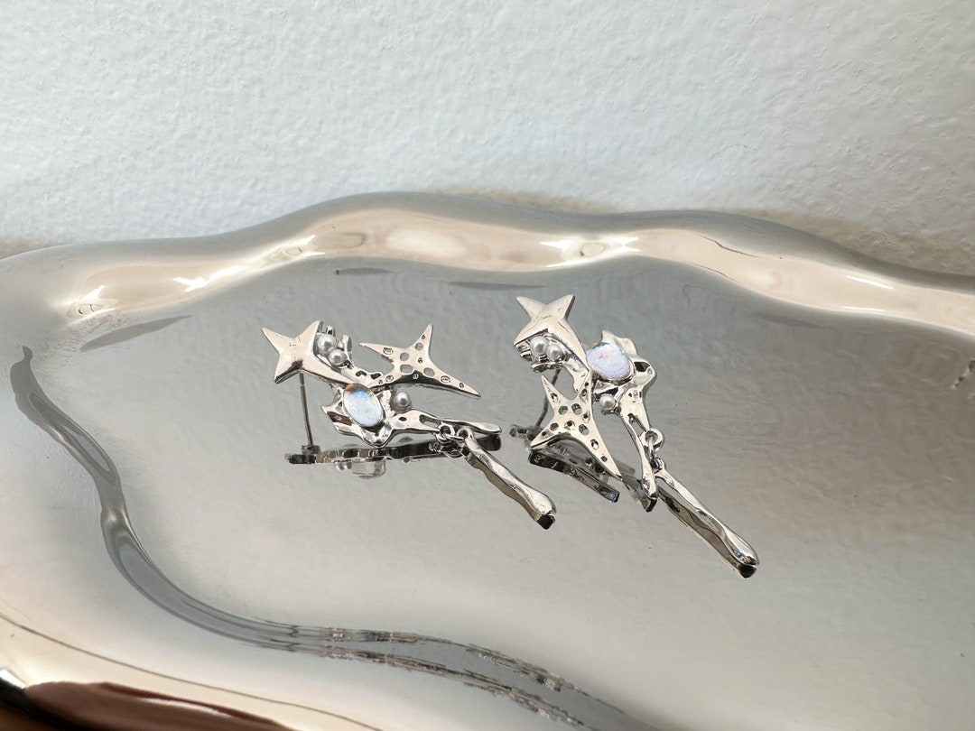 Y2K Grunge Star Earring, 925S Moonstone Earrings, Dangling Drop ...