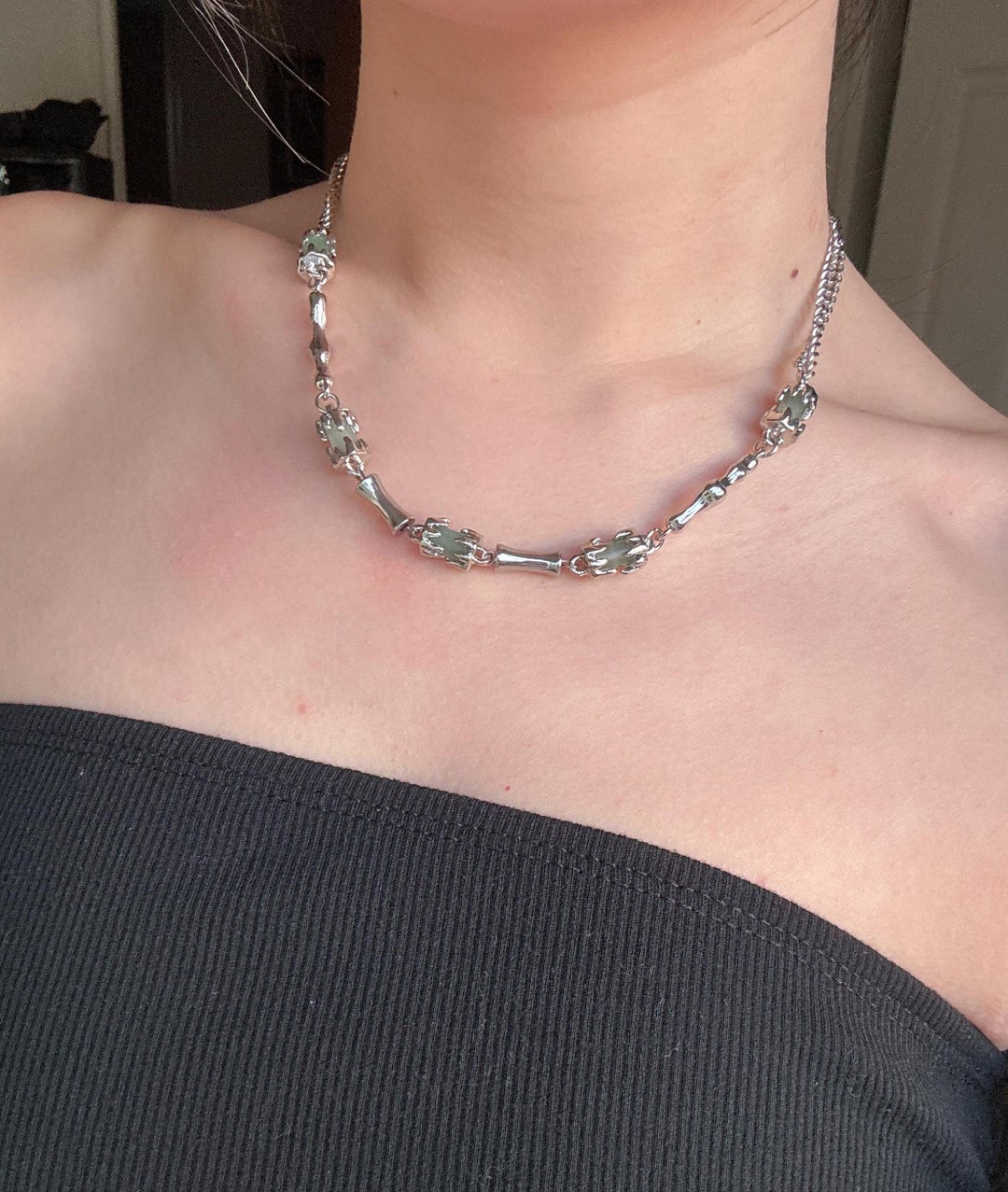 Y2K Titanium Jade Necklace, Cyberpunk Necklace, 2000s Jewelry, Gift ...