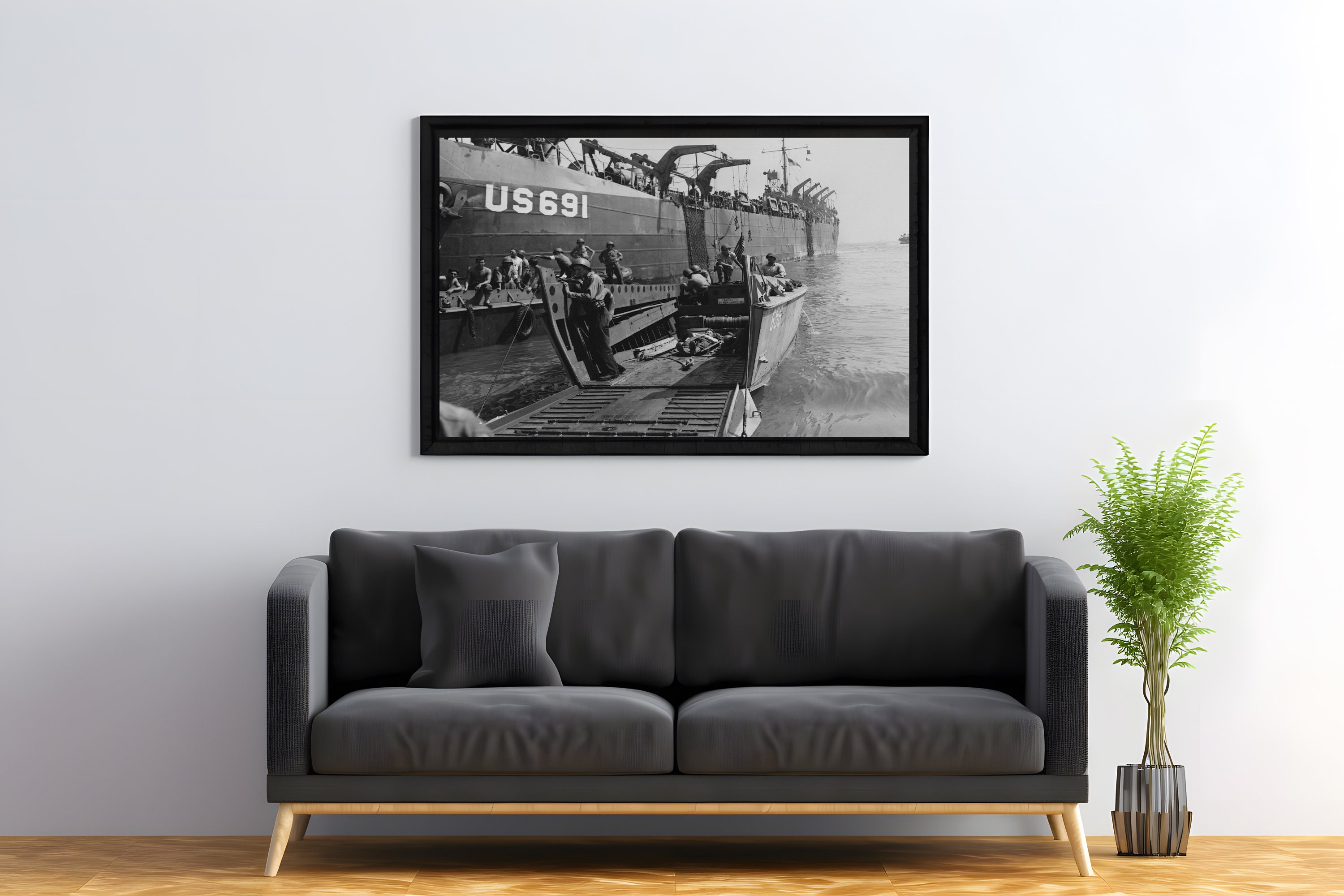 WW2 LST 691 and LCU 656 Navy Ship Art Poster Naval Artwork Maritime ...