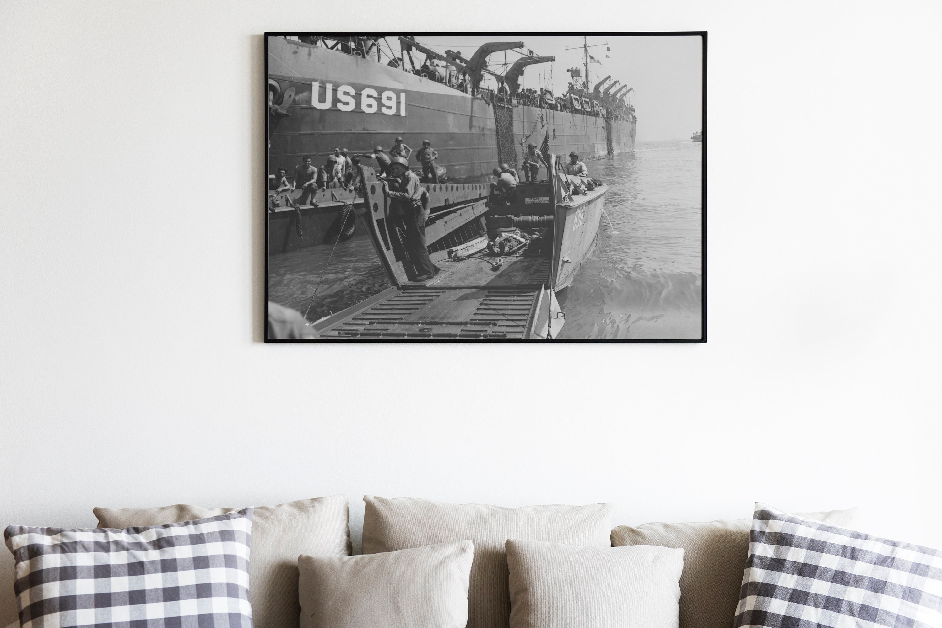 WW2 LST 691 and LCU 656 Navy Ship Art Poster Naval Artwork Maritime ...