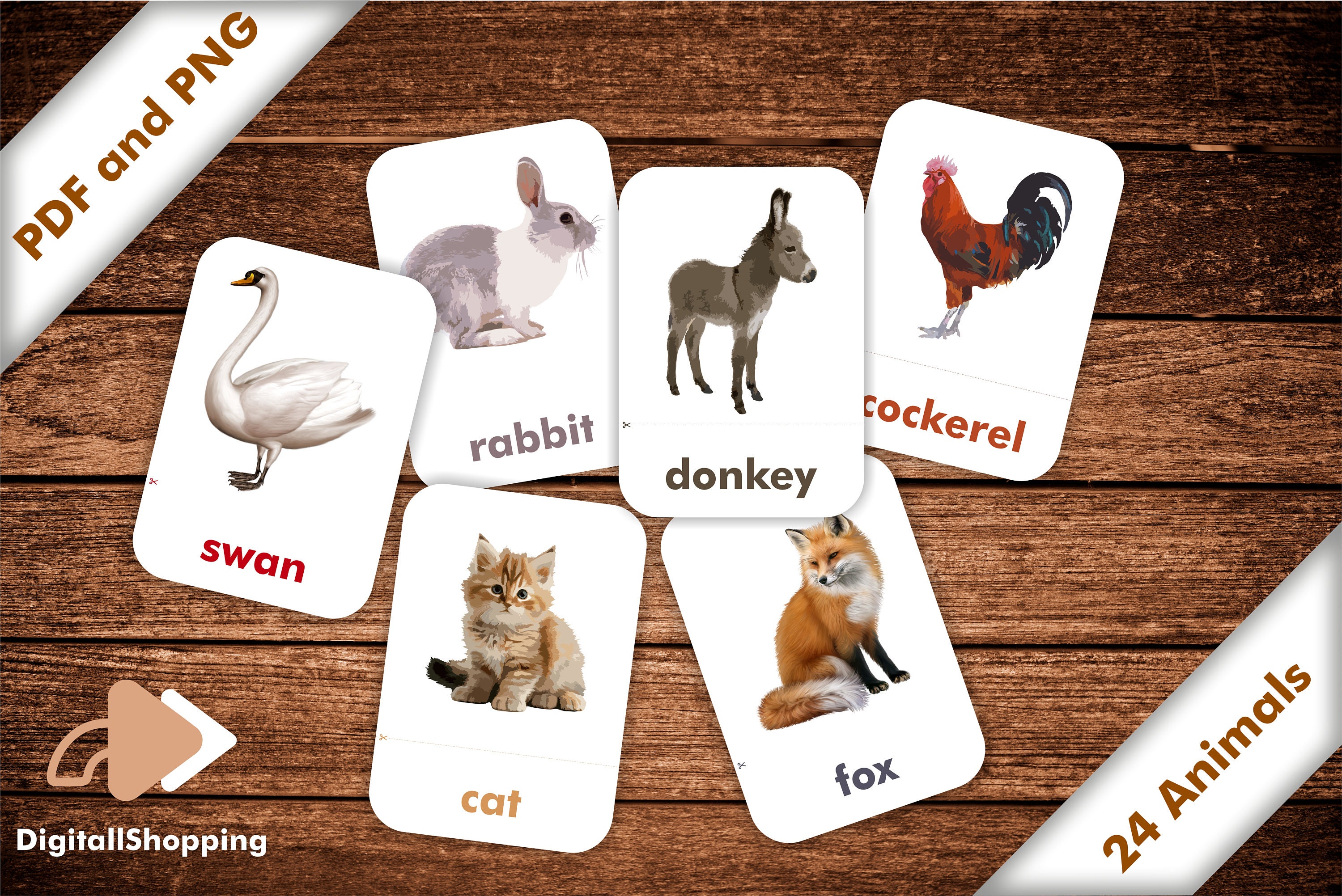 24 ANIMALS • 24 Editable Montessori Cards • Flash Cards • Nomenclature ...