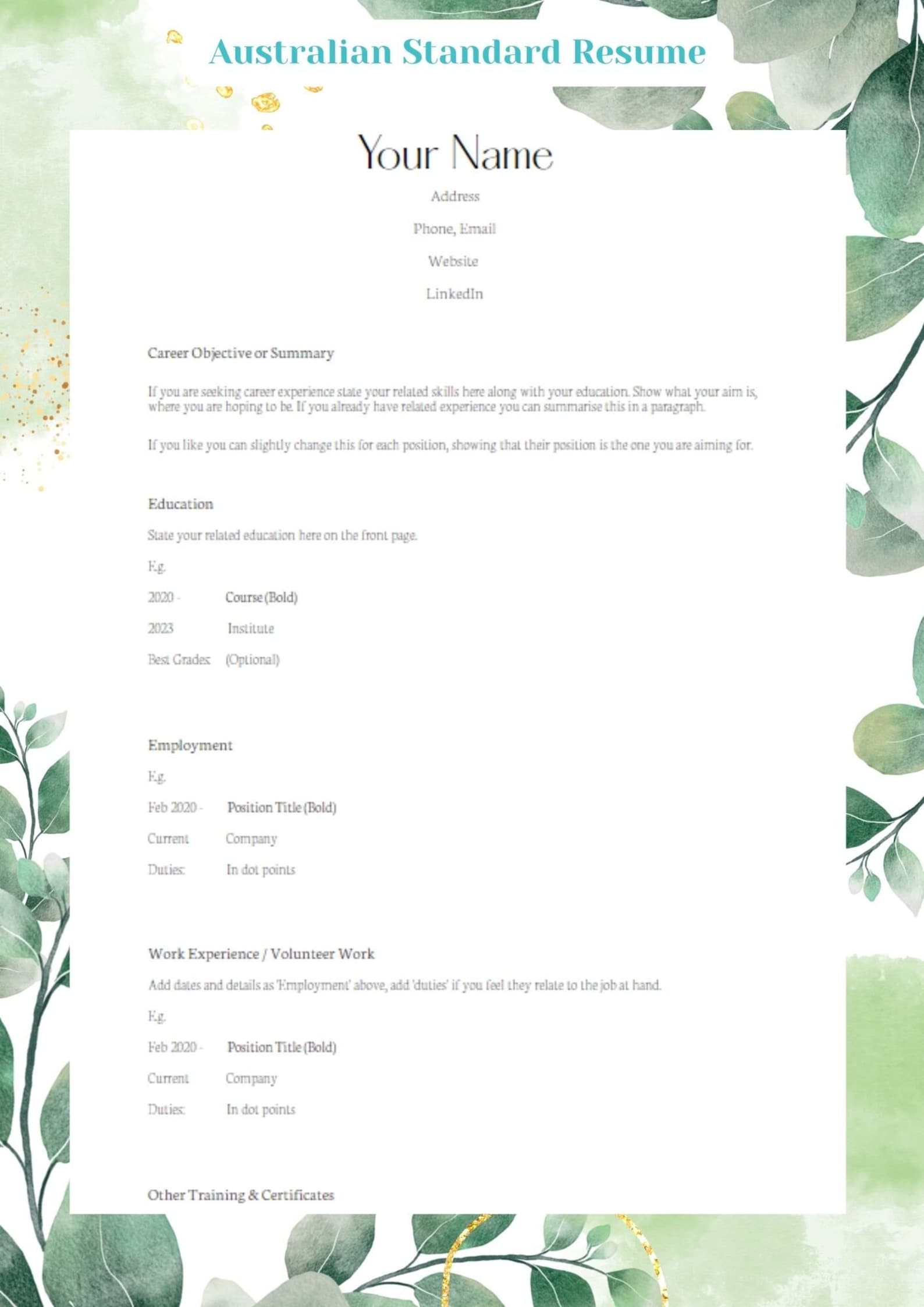 Resume Template and Personalised Review! Australian Resume Careers Jobs ...