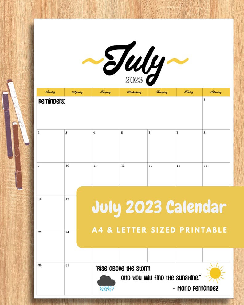 July 2023 Printable Calendar - Etsy