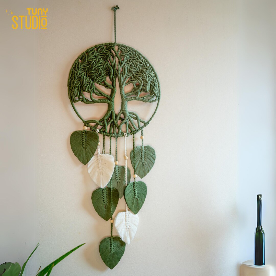 Tree of Life Macrame Wall Hanging, Green Leaves Tree of Life, Living ...