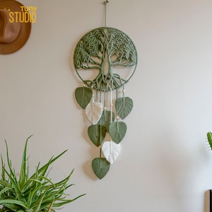 Custom Tree of Life Macrame Wall Hanging, Green Leaves Tree of Life ...