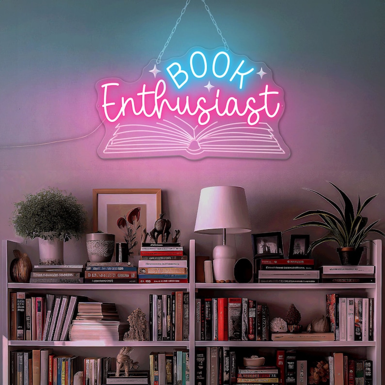 Book Enthusiast Neon Sign, Reading Book Led Sign, Library Wall Sign ...