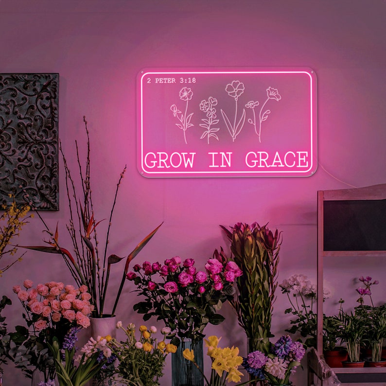 Grow in Grace 2 Peter 3:18 Neon Sign, Christian Led Light, Faith Neon ...