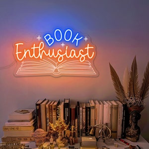Book Enthusiast Neon Sign, Reading Book Led Sign, Library Wall Sign ...