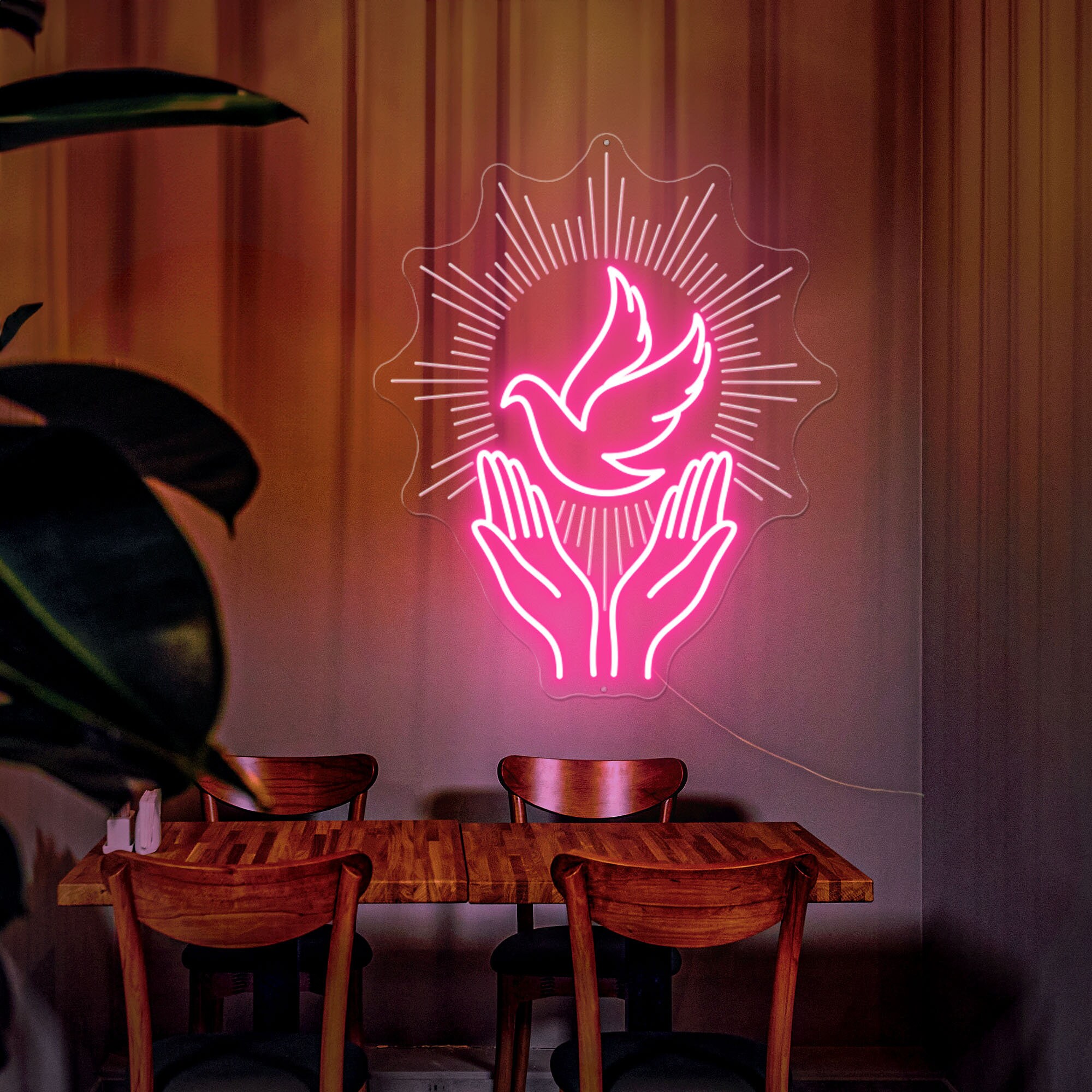 Dove Hand Neon Sign, Flying Pigeon LED Light, Peace Bird Neon Light ...