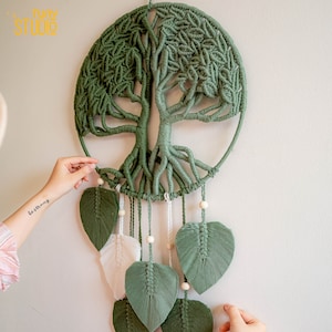 Custom Tree of Life Macrame Wall Hanging, Green Leaves Tree of Life ...