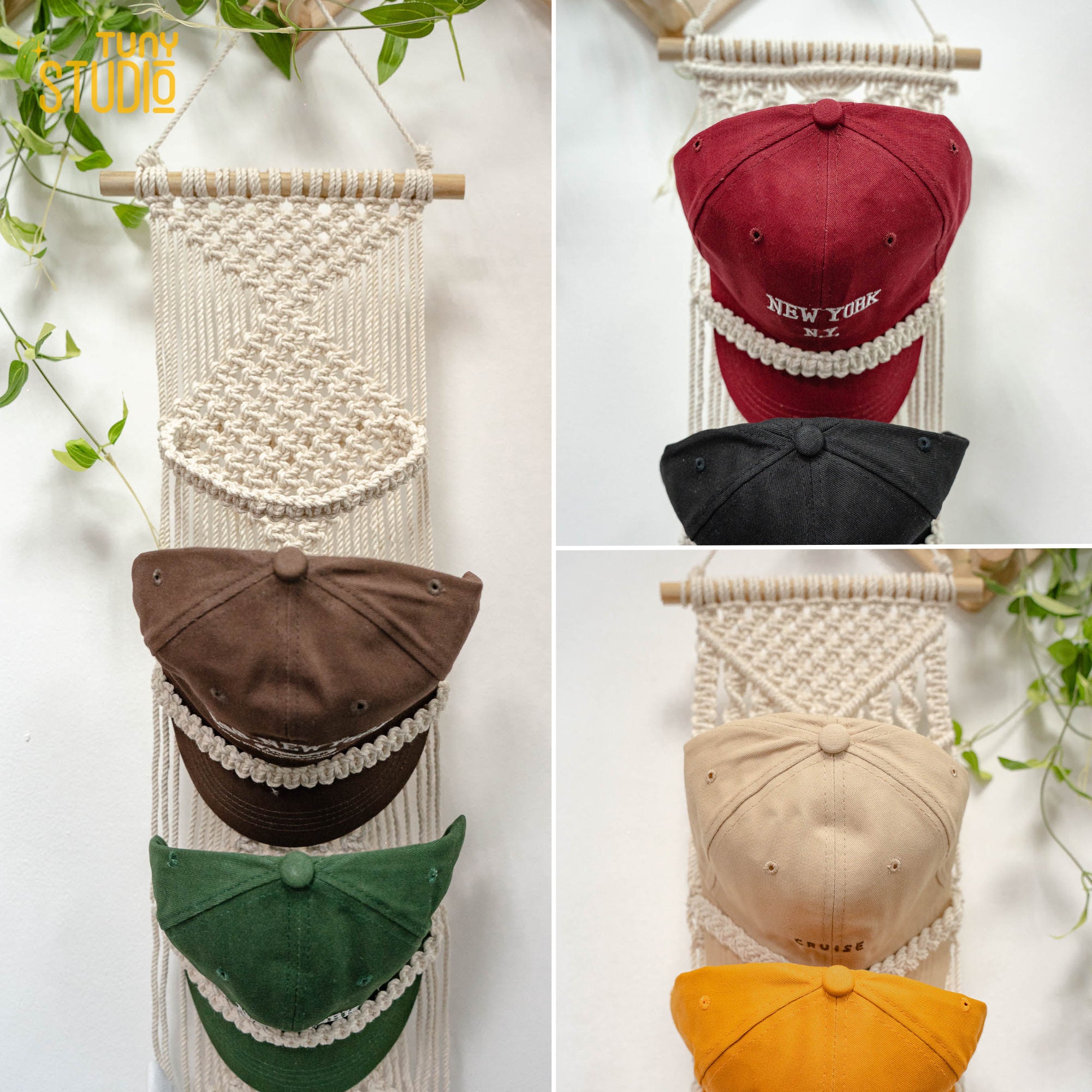 Macrame Baseball Hat Hanger, Wall Baseball Cap Rack, Handmade Trucker ...