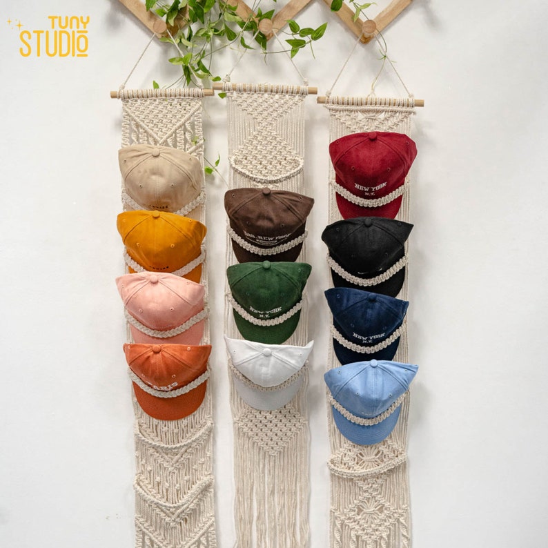 Macrame Baseball Hat Hanger, Wall Baseball Cap Rack, Handmade Trucker ...