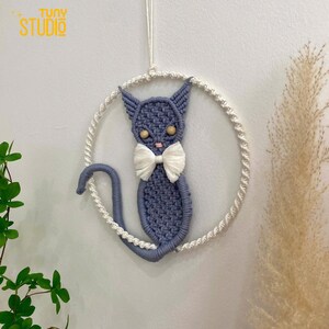 Macramé Cat Wall Hanging Decoration, Hanging Macrame Cat Wall Art, Boho ...