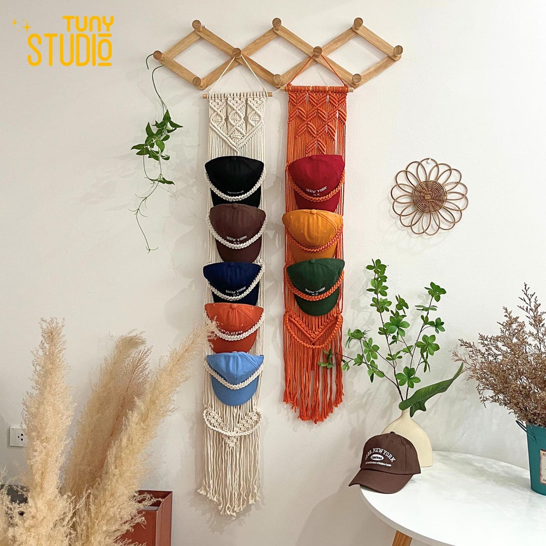 Cap Hanger, Macrame Cap Rack, Hat Storage, Ball Cap Rack, Wall Mounted ...