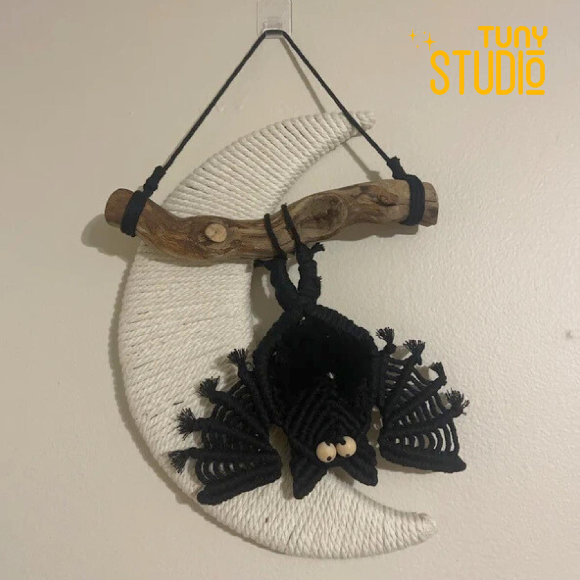 Spooky Bat and Moon Macrame Wall Hanging, Cute Hanging Bat Macrame With ...