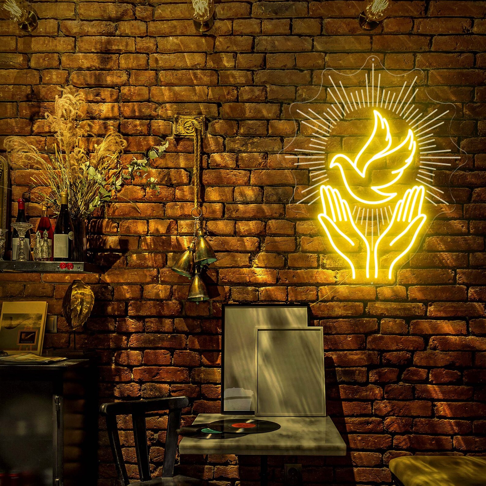 Dove Hand Neon Sign, Flying Pigeon LED Light, Peace Bird Neon Light ...