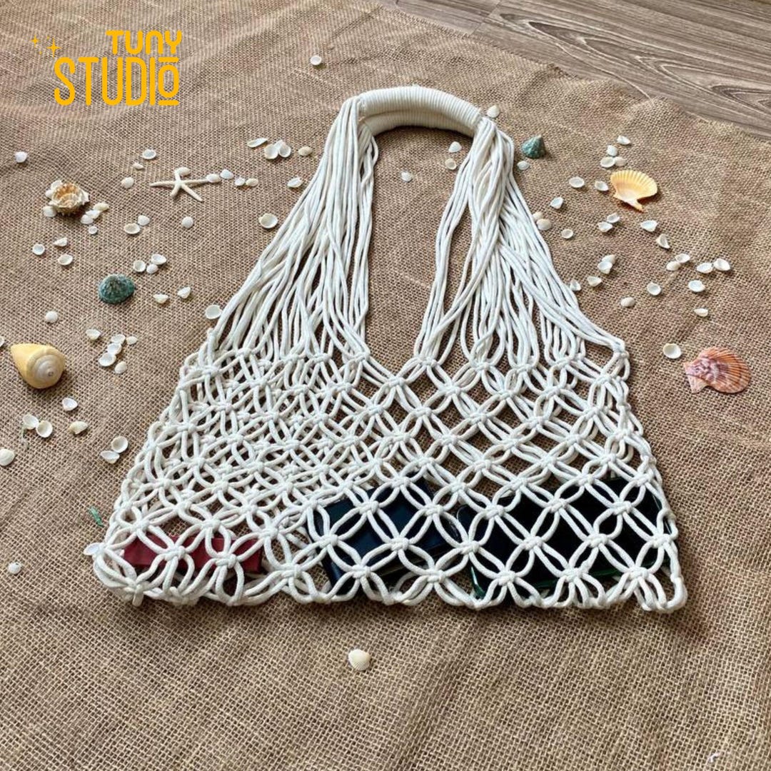 Macrame Market Bag With Finge, Macrame Shopping Bag DIY, Macrame Net ...