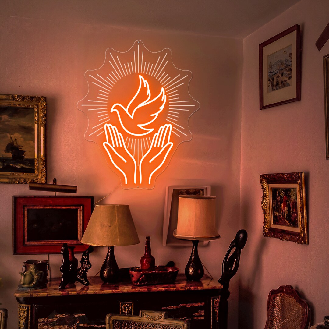 Dove Hand Neon Sign, Flying Pigeon LED Light, Peace Bird Neon Light ...
