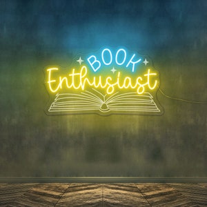Book Enthusiast Neon Sign, Reading Book Led Sign, Library Wall Sign ...