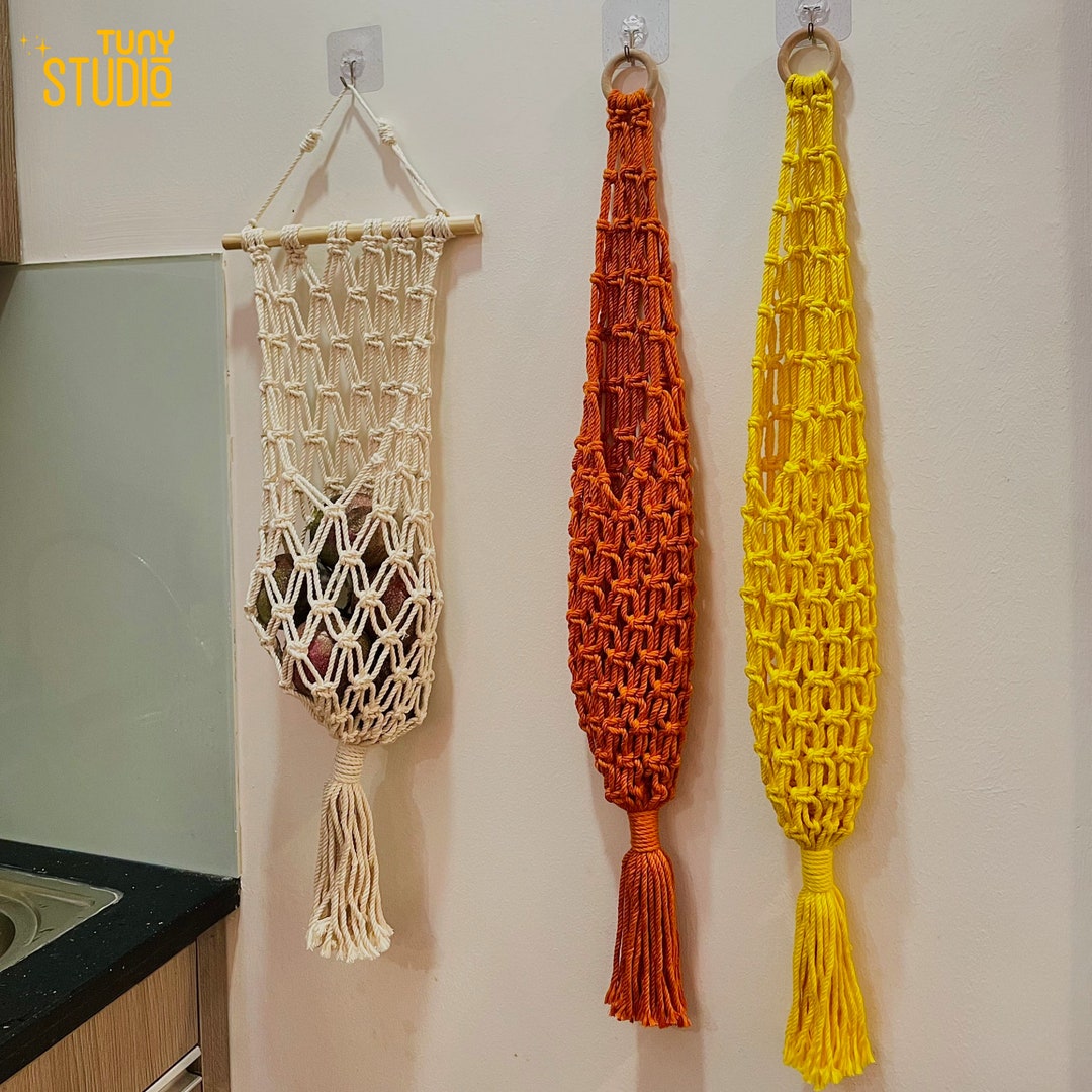 Macrame Hanging Fruit Basket, Handmade Fruit Holder, Macrame Vegetable ...