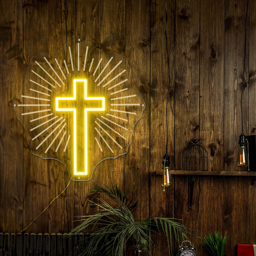 Christian Cross Neon Light, Neon Sign Light Decor, Cross Neon Sign ...