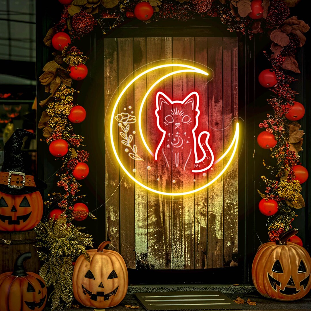 Cat Moon Neon Sign, Kitten Neon Light, Personalized Gift Kids, Wall ...