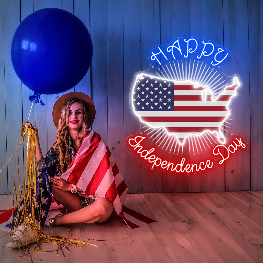 Happy Independence Day Neon Sign, 4th of July LED Neon Light, Home Wall ...