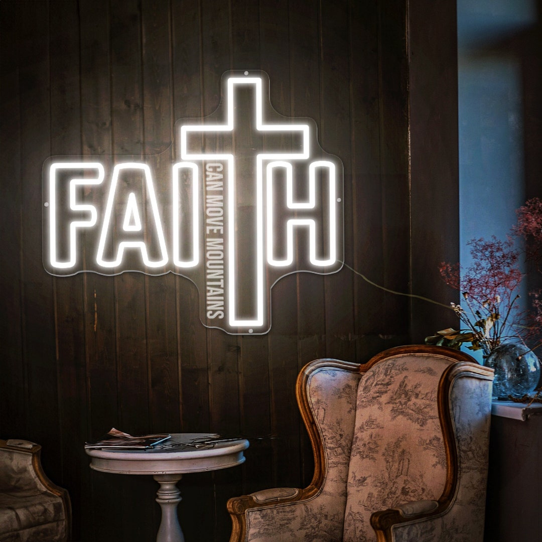 Faith Can Move Mountains Cross Engraving Neon Sign, Custom Led Neon ...