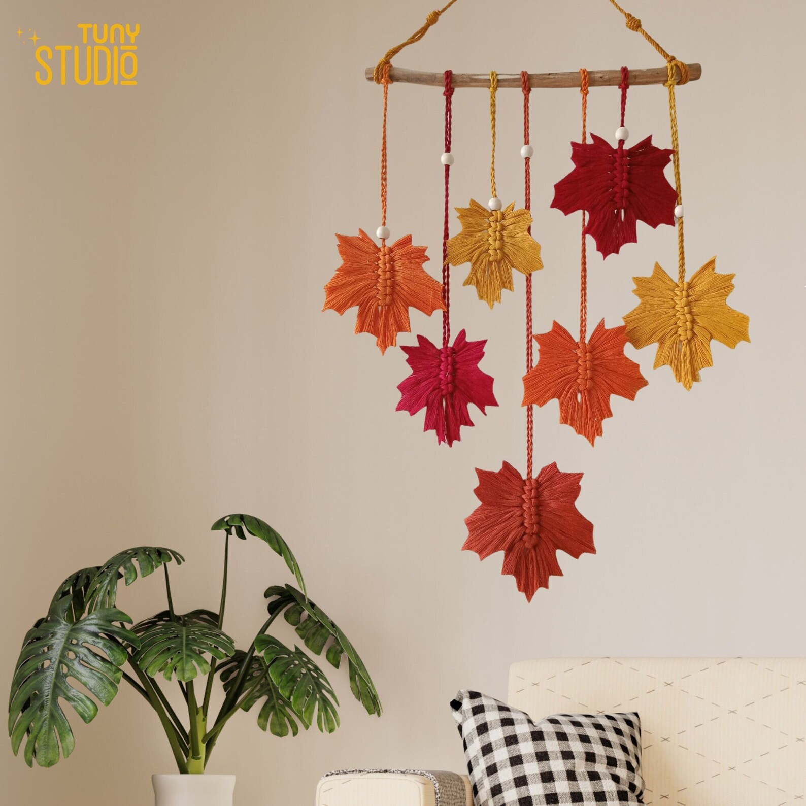 Maple Leaf Macrame Wall Hanging, Macrame Feather Wall Hanging, Gift for ...