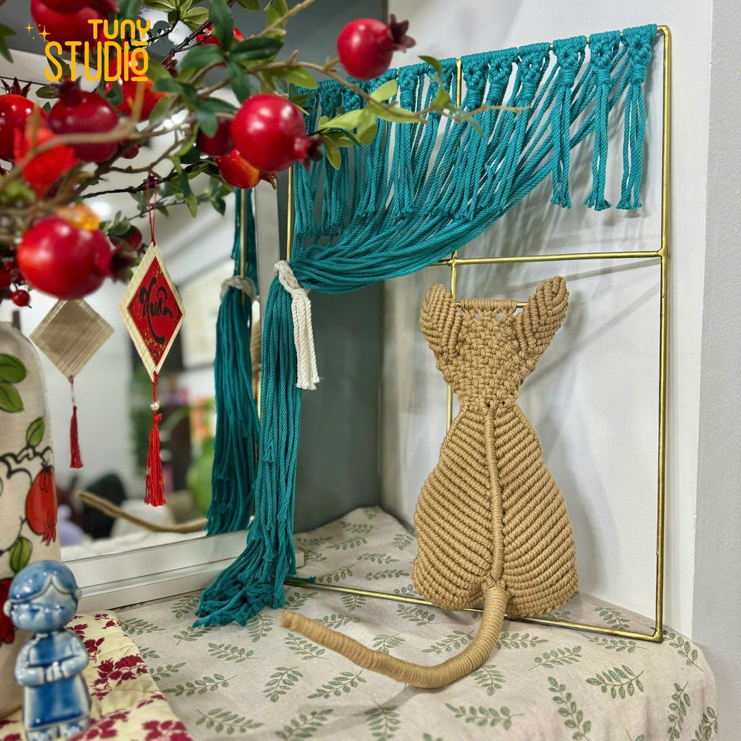 Macrame Cat Wall Decor, Macrame Animals, Macrame Cat, Cat Macrame ...