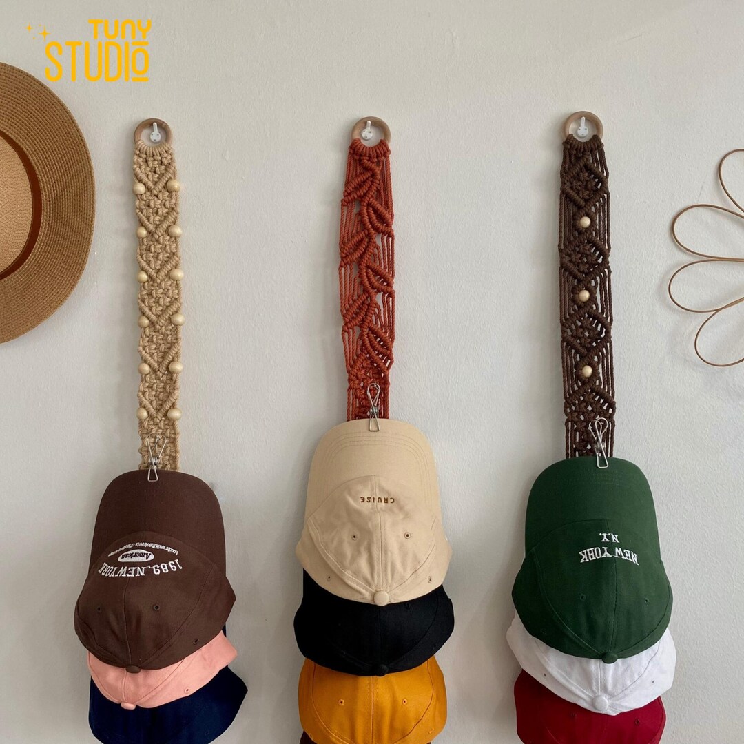 Macrame Cap Rack, Cap Hanger for Wall, Hat Storage, Ball Cap Rack ...