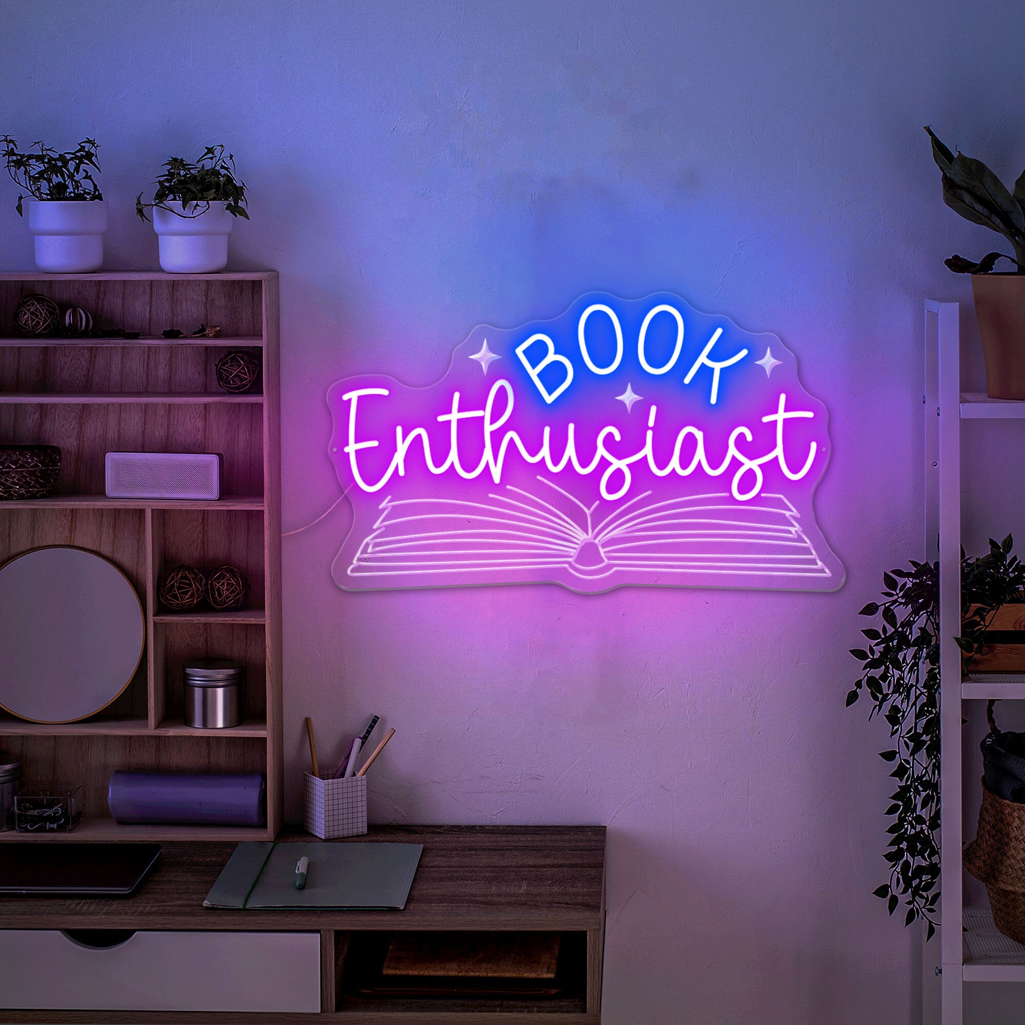 Book Enthusiast Neon Sign, Reading Book Led Sign, Library Wall Sign ...