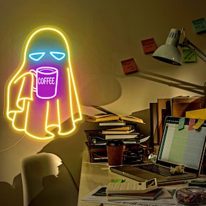 Ghost Coffee Neon Sign, Ghost Drinking Coffee Led Sign, Spooky Boo Sign ...