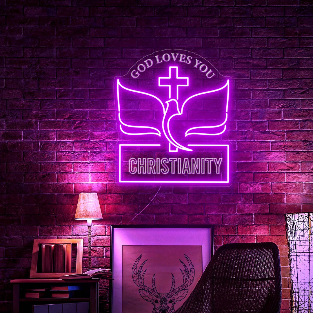Custom Church Neon Sign, Holy Spirit Illiminating Dove, Cross Neon Sign ...