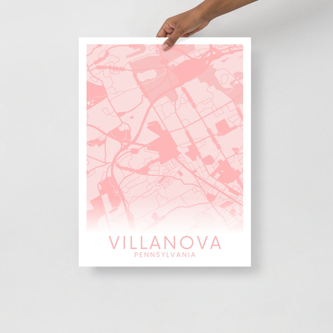 Villanova Pennsylvania Map Poster | Light Pink | Villanova University ...